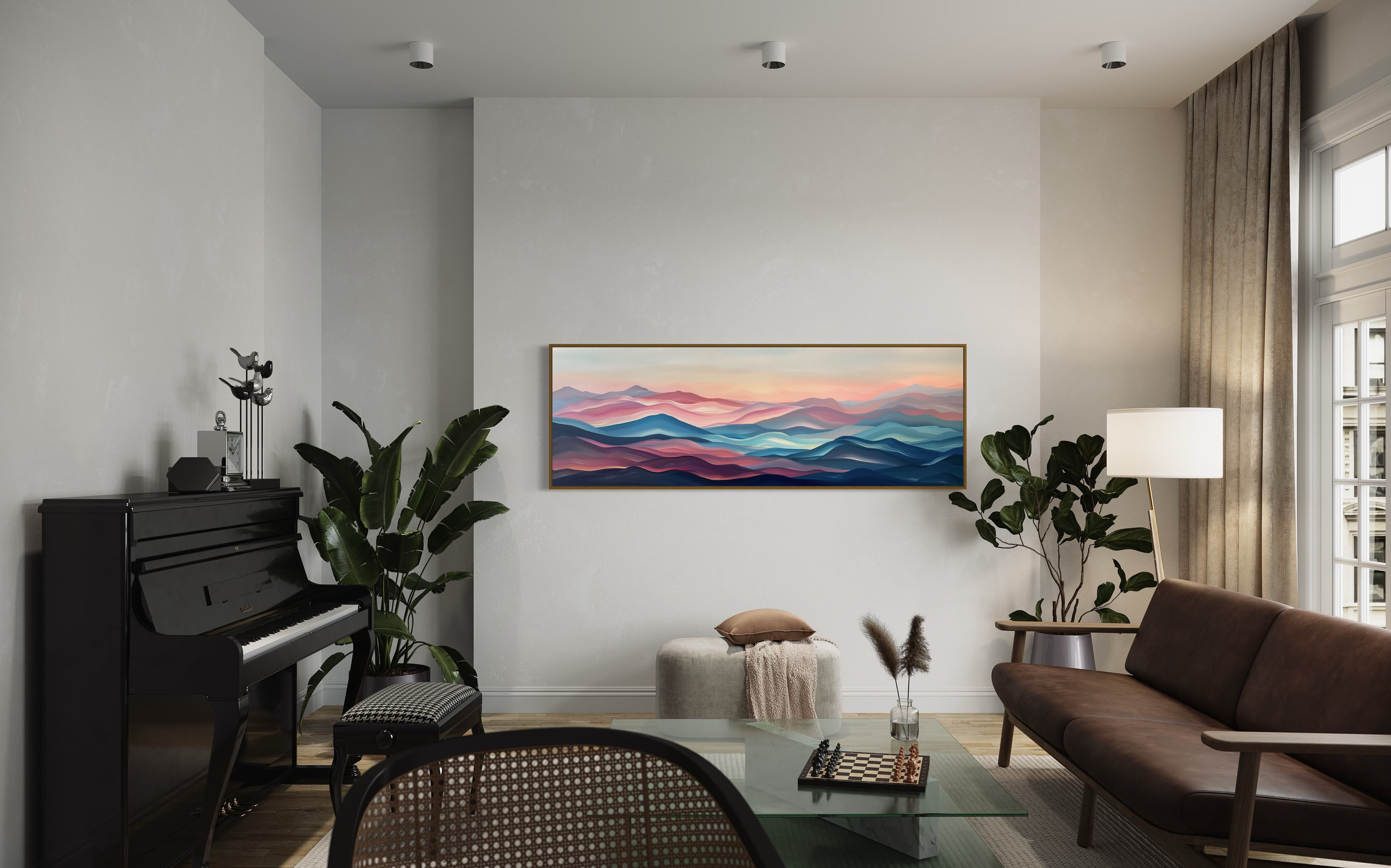 Panoramic Dreamscape: Vibrant Wavy Wall Art - Atmospheric Mountain ...