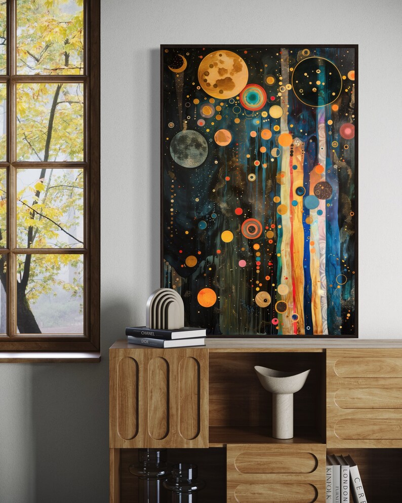 Whimsical Cosmic Art - Tall Vertical Gustav Klimt Inspired Print for ...