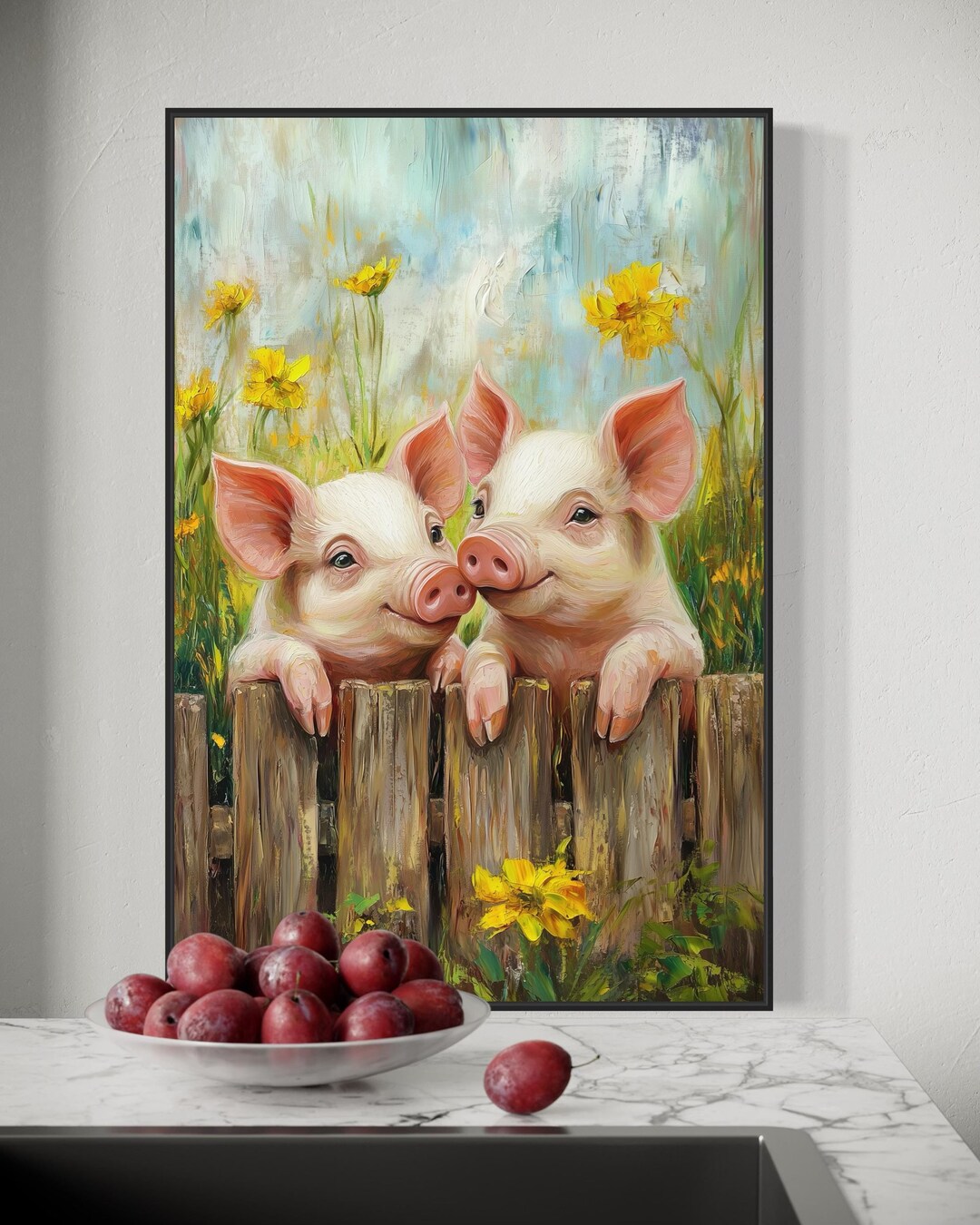 Piglet Wall Art - Playful Farmhouse Animal Canvas, Rustic Piglet Print ...
