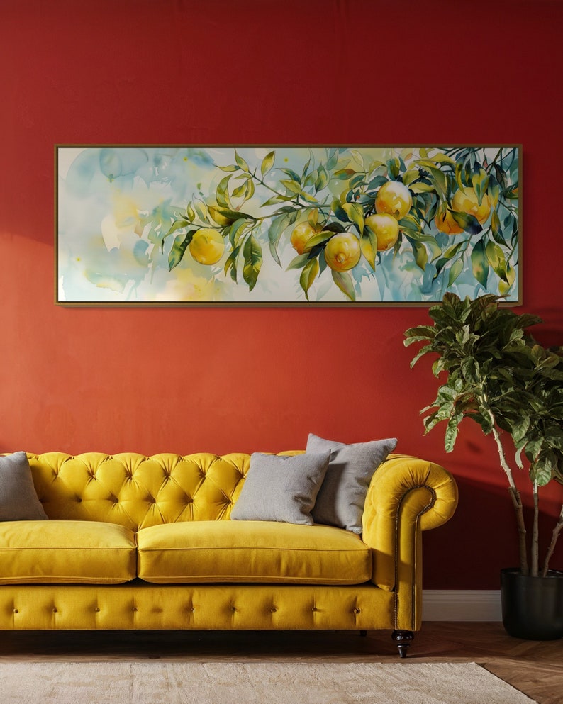 Colorful Lemon Branch Panoramic Wall Art - Long Narrow Wall Art Print ...