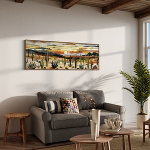 Boho Desert Sunset - Panoramic Cactus Landscape Print, Colorful Boho ...