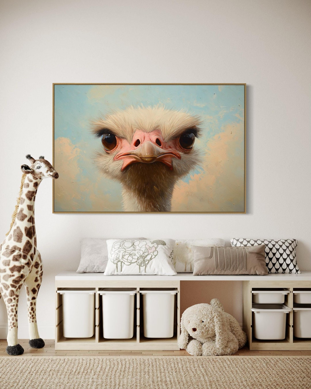 Ostrich Wall Art - Playful Animal Canvas Print, Quirky Bird Decor ...