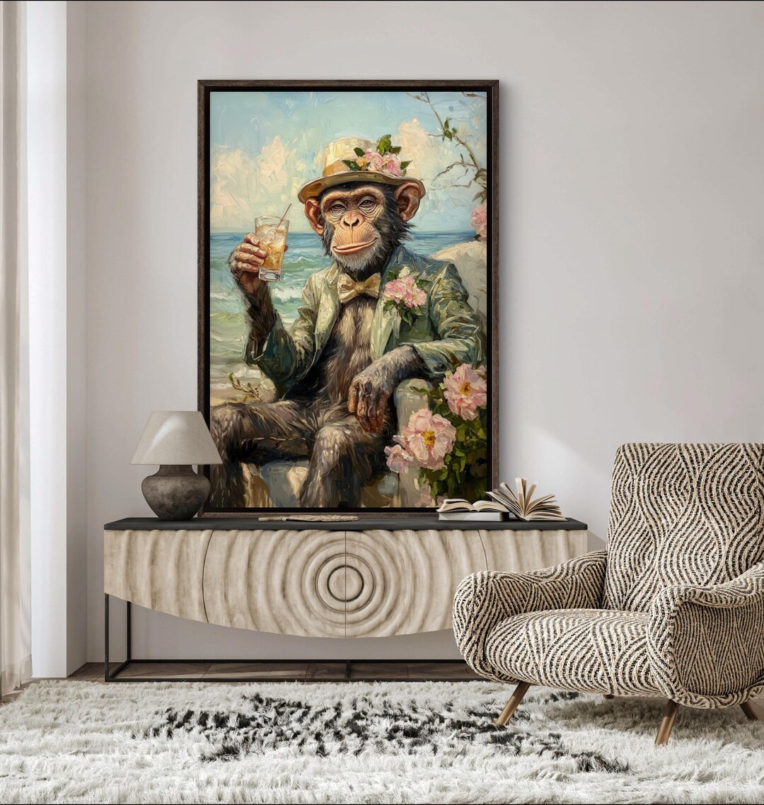 Dapper Chimpanzee Canvas - Realistic Monkey Wall Art Print for Quirky ...
