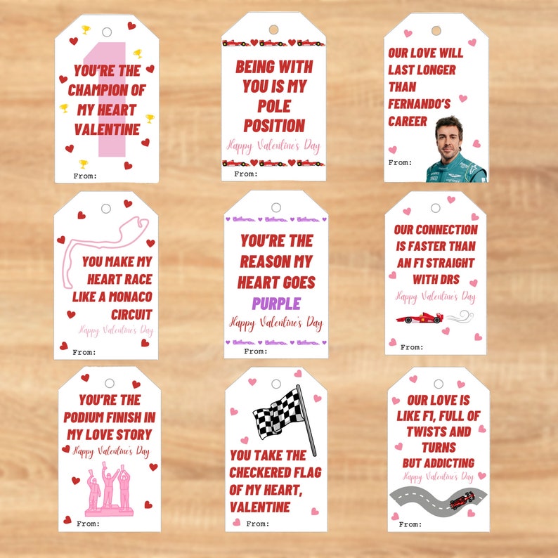 Formula 1 Valentines Day Tags and Cards, Printable Editable Formula 1 ...