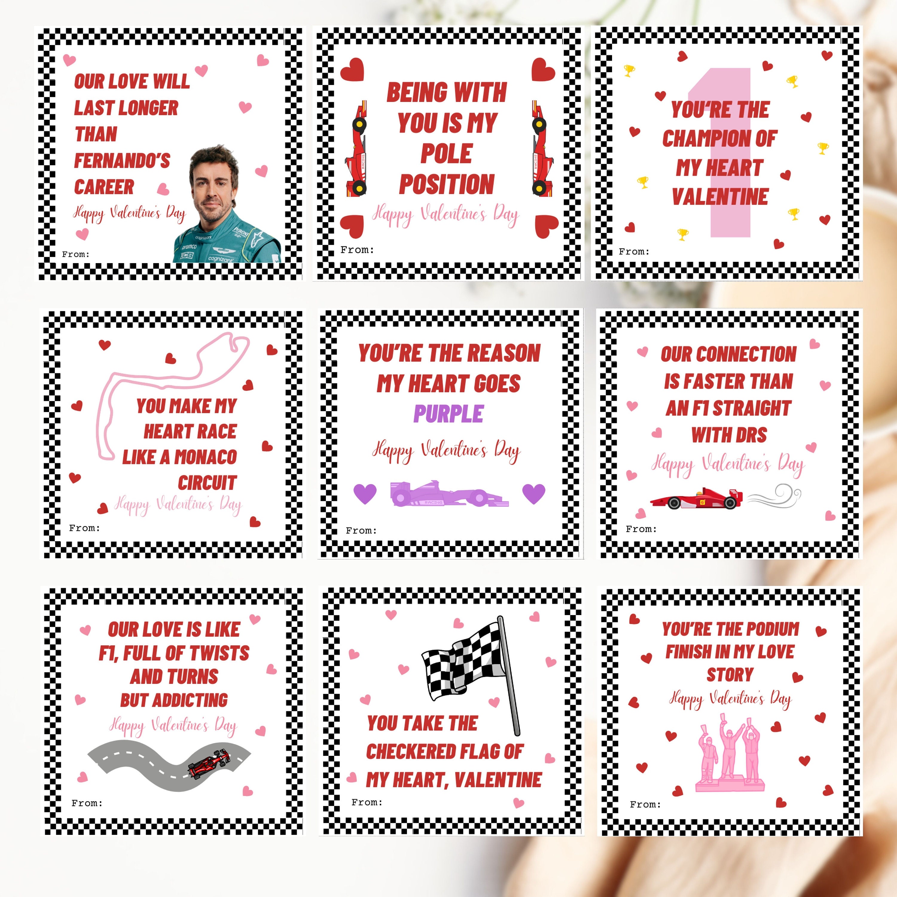 Formula 1 Valentines Day Tags and Cards, Printable Editable Formula 1 ...