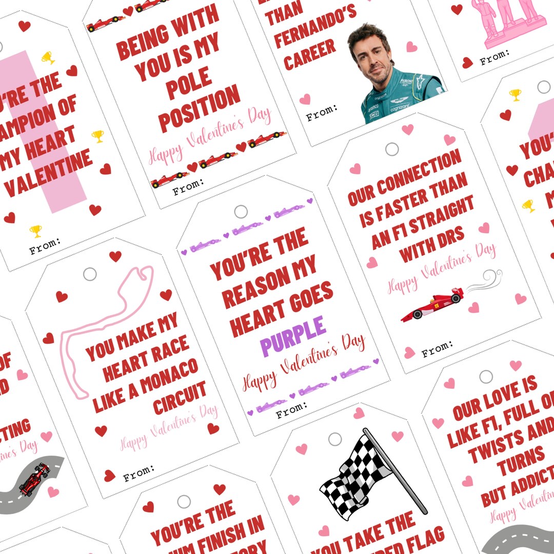 Formula 1 Valentines Day Tags and Cards, Printable Editable Formula 1 ...
