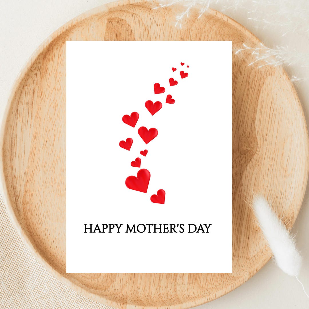 Hearts Mother's Day Card, Mothers Day Digital Card, DIY Simple Mother's ...