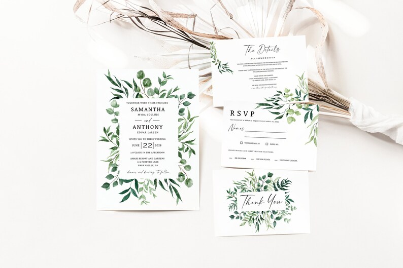 Greenery Wedding Invitation, Printable Wedding Invitation DIY Wedding ...