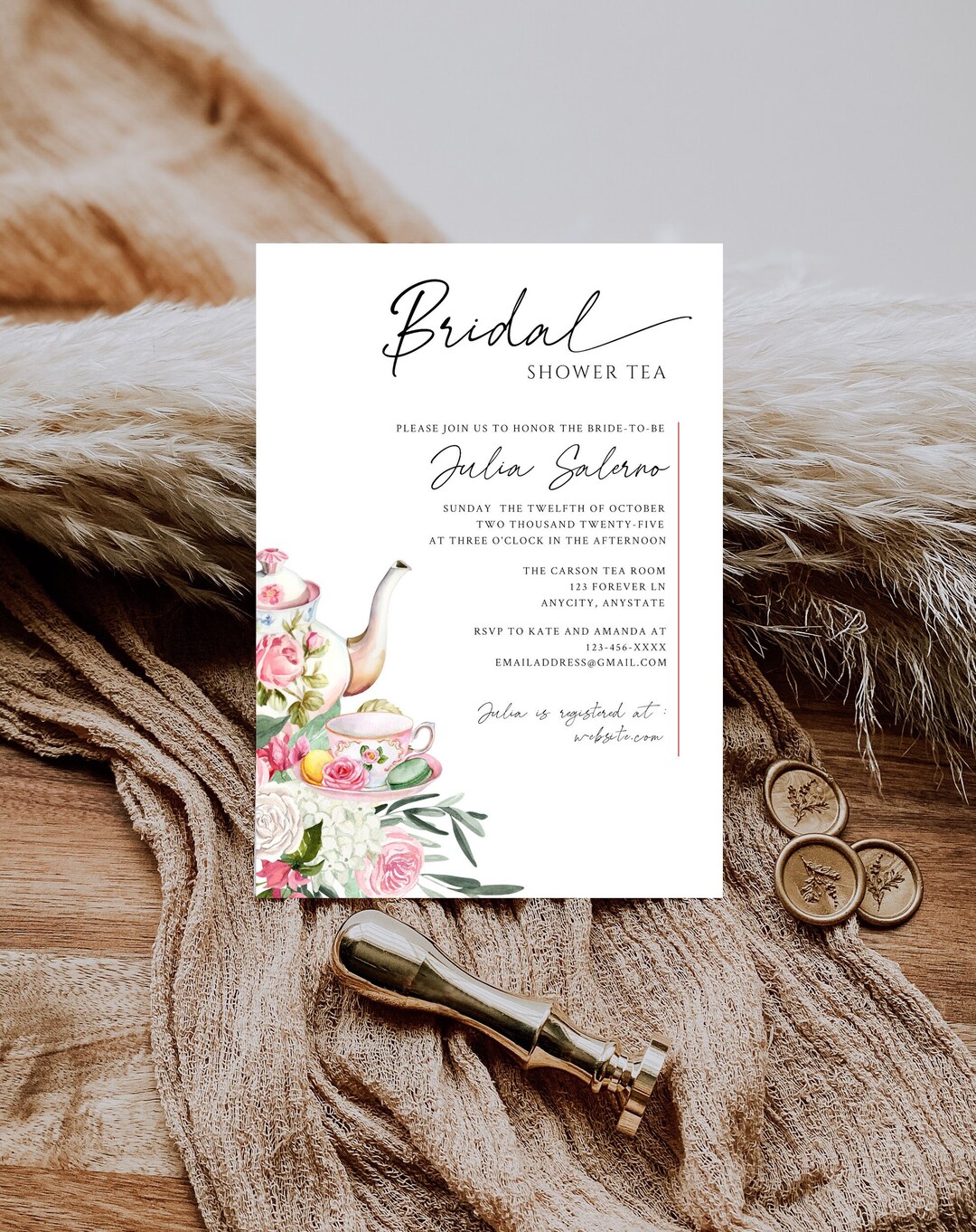 Time for Tea Bride to Be, Bridal Shower Tea Part Invitation, Floral Tea ...