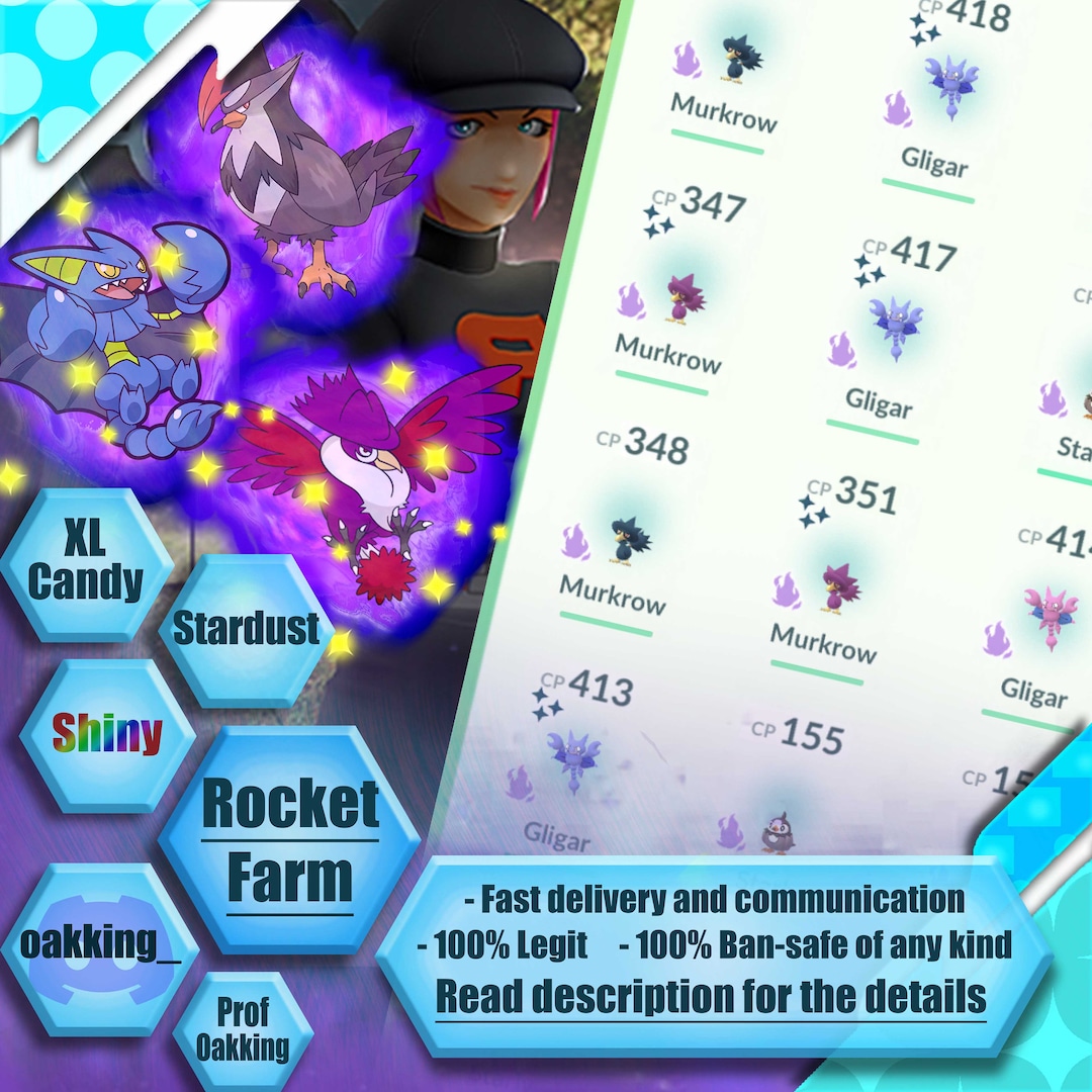 Pokemon Go Flying Grunt 2000 Shadow Gligar Murkrow Starly Shiny XL ...