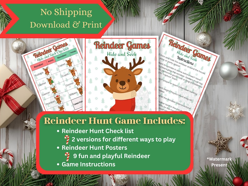 Printable Santa's Reindeer Hunt - Scavenger Hunt, Instant Download ...