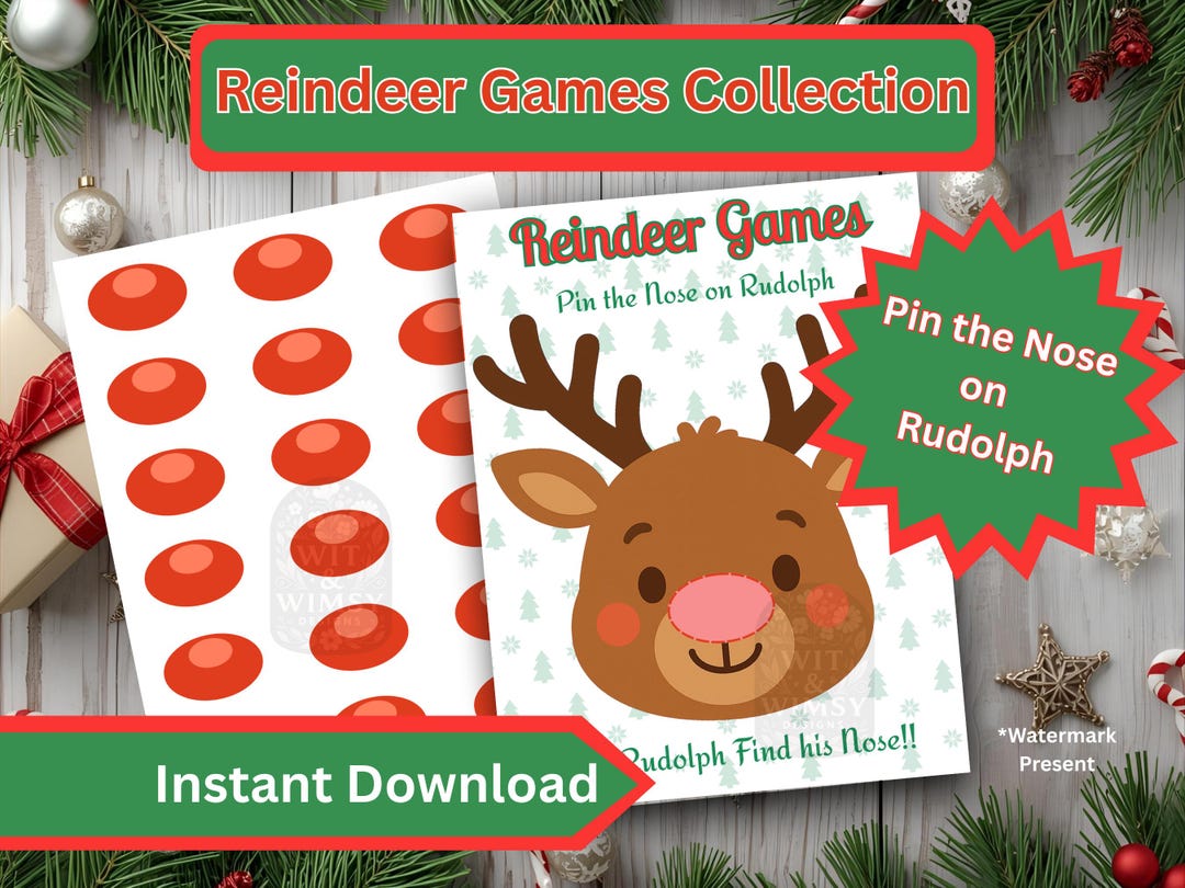 Pin the Nose on Rudolph Game | Christmas Party Printable (digital) - Etsy