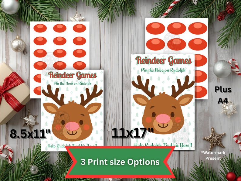 Pin the Nose on Rudolph Game | Christmas Party Printable (digital) - Etsy