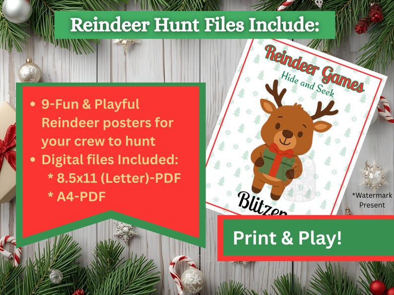 Printable Santa's Reindeer Hunt - Scavenger Hunt, Instant Download ...