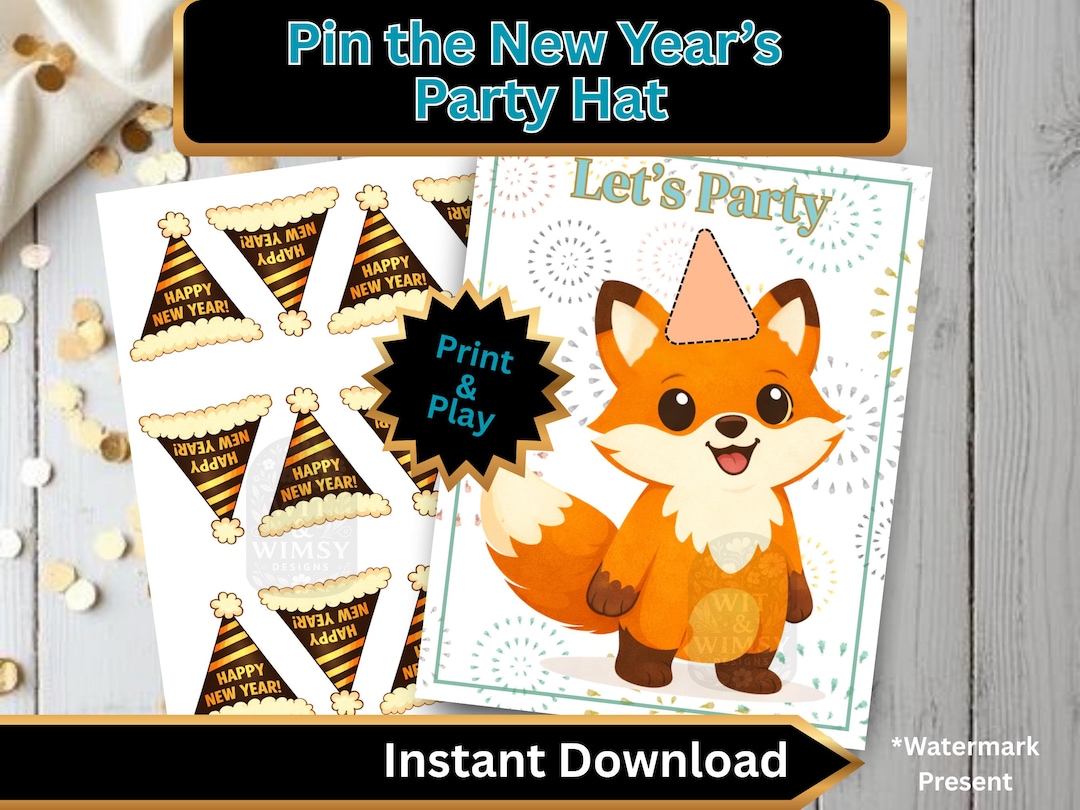 New Year's Eve Kids Printable Game - Pin the Party Hat Game - Digital ...