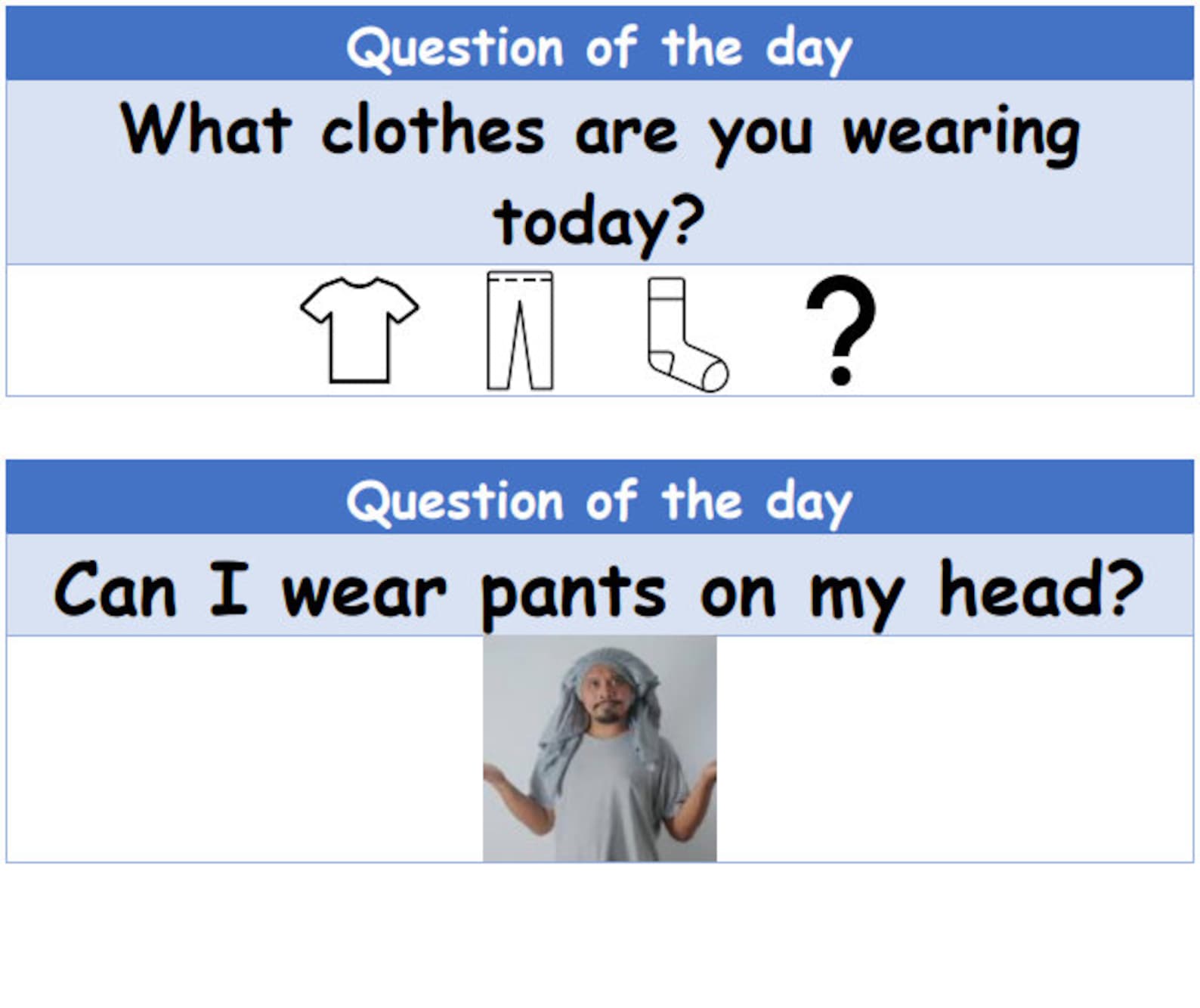 Question of the Day Cards for the Clothes Study (creative Curriculum ...