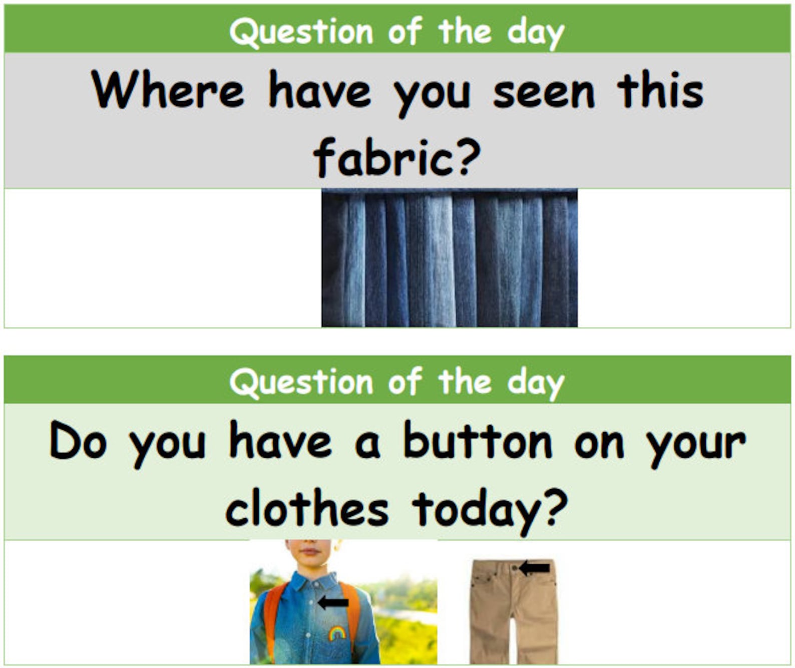 Question of the Day Cards for the Clothes Study (creative Curriculum ...