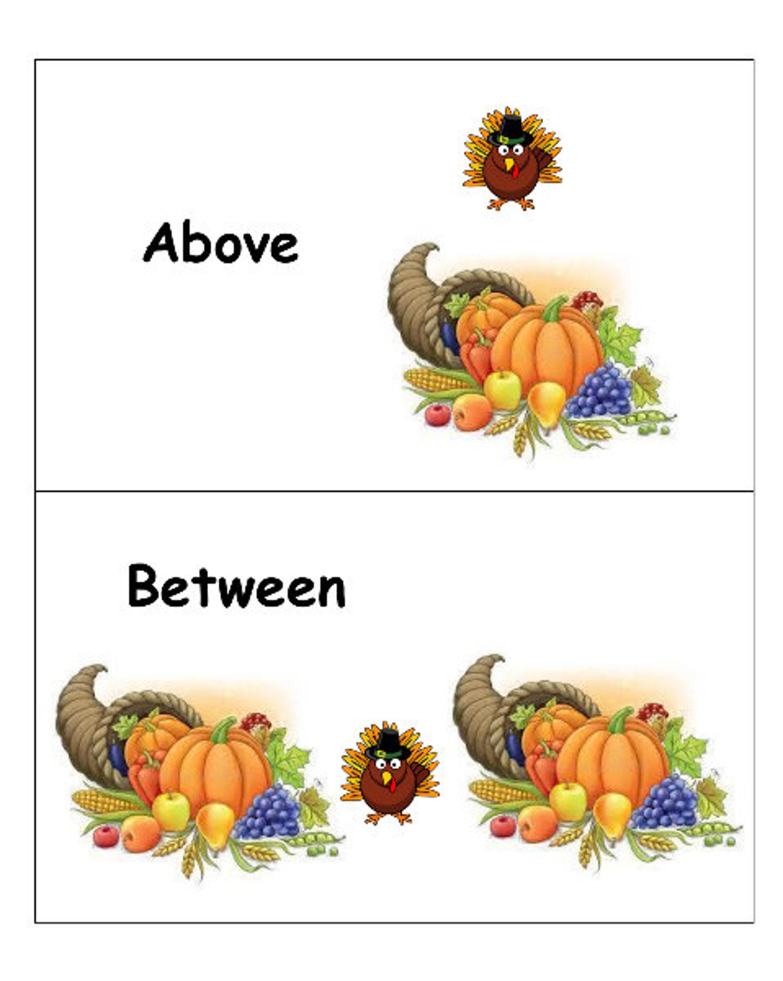 Thanksgiving Positional Words Cards - Etsy