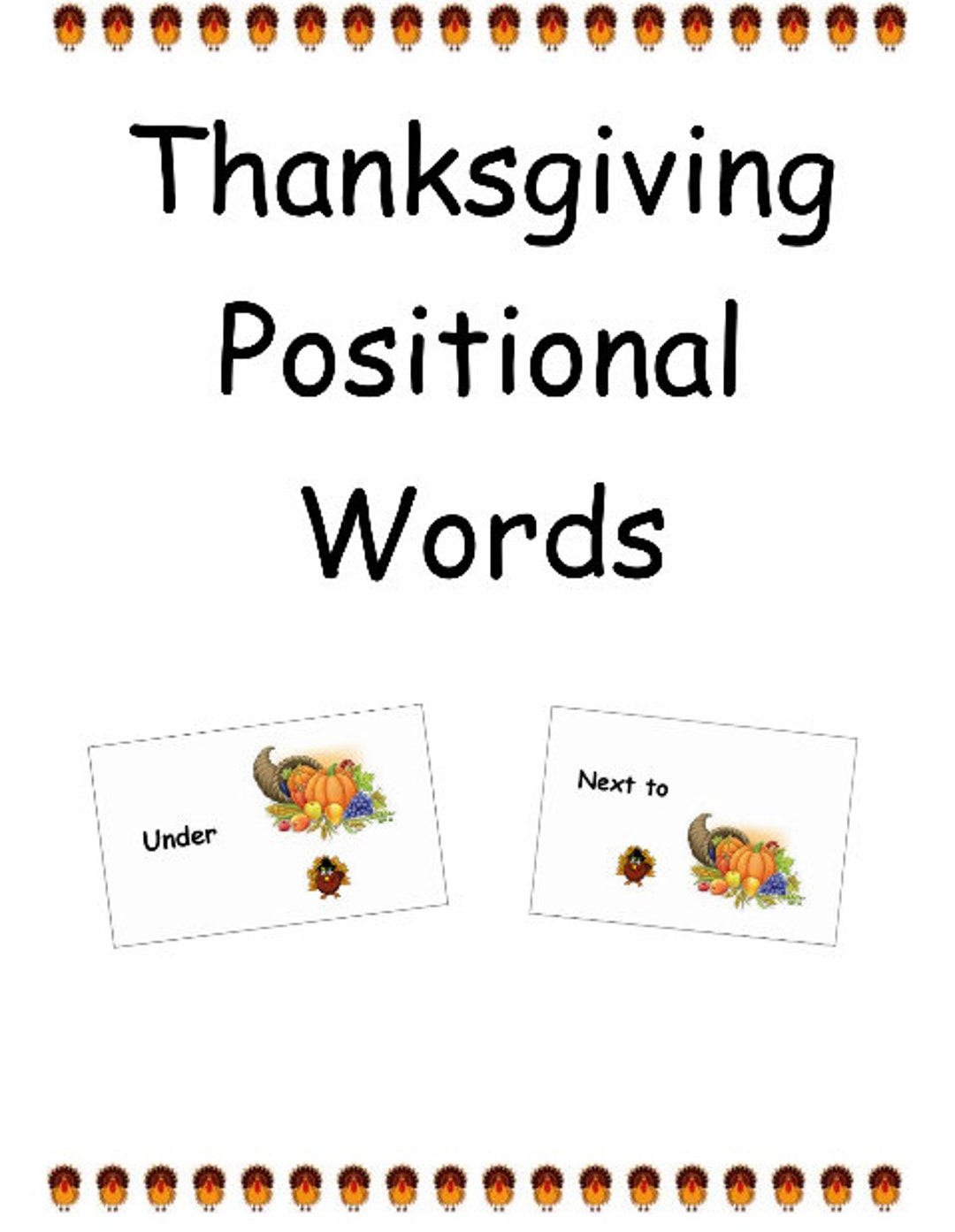 Thanksgiving Positional Words Cards - Etsy