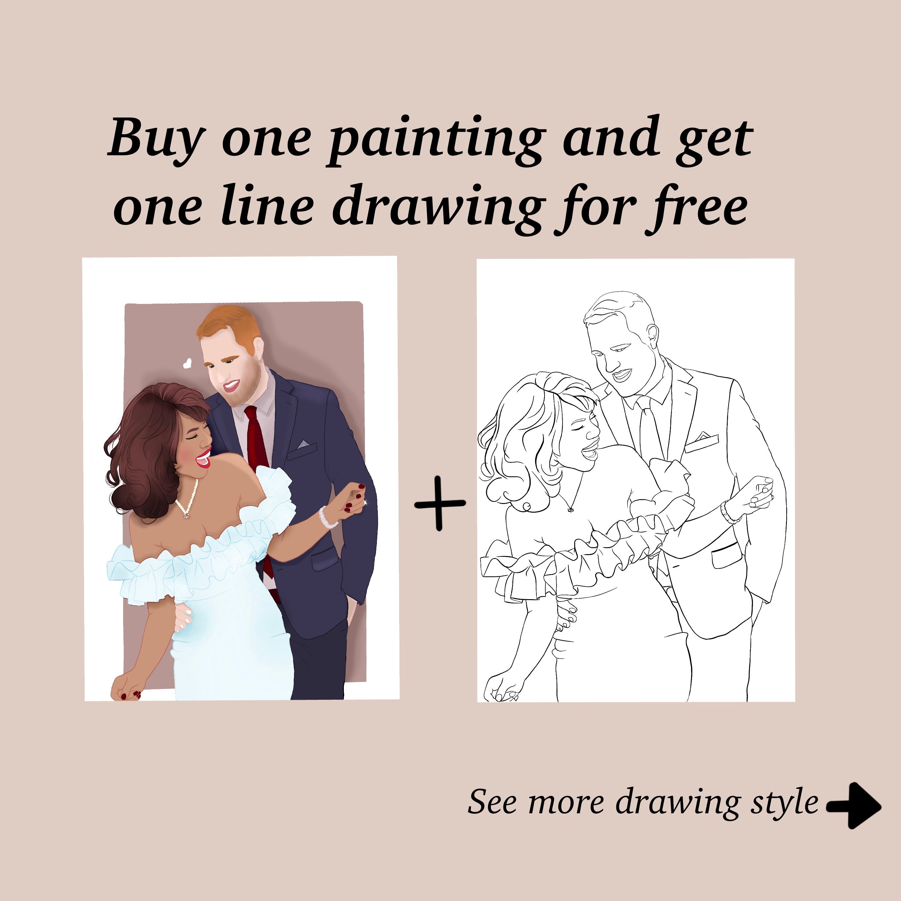 Couple Portrait, Custom Engagement Gift, Couple Drawing, Engagement ...