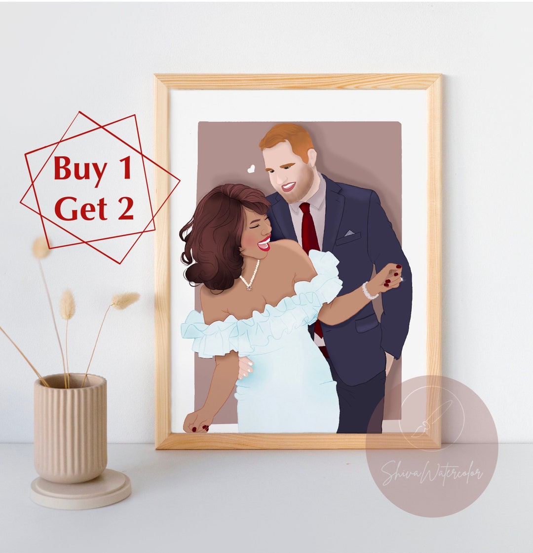 Couple Portrait, Custom Engagement Gift, Couple Drawing, Engagement ...