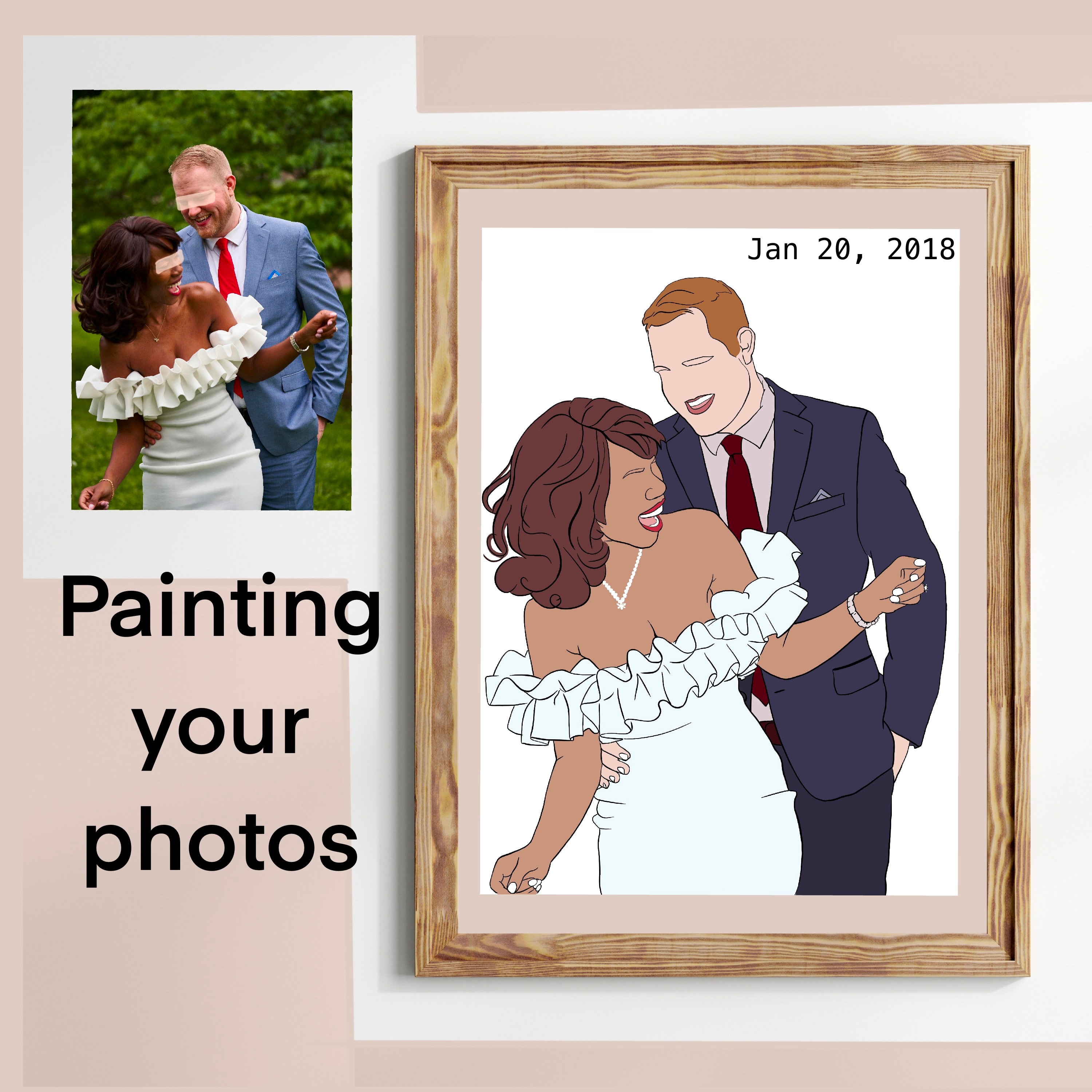 Couple Portrait, Custom Engagement Gift, Couple Drawing, Engagement ...