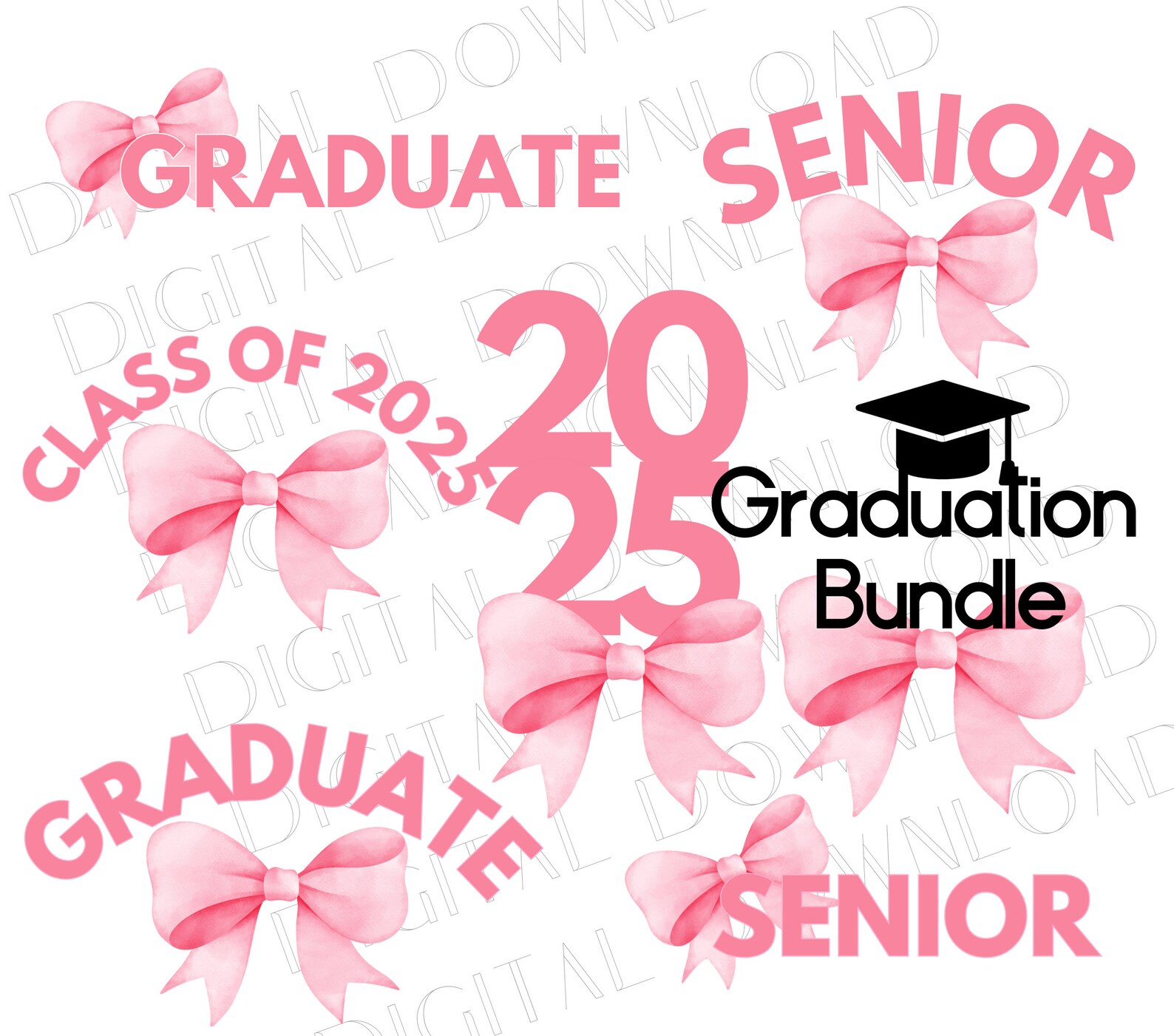 Pink Graduation Digital Bundle | Coquette Bow Senior 2025 Digital Files ...