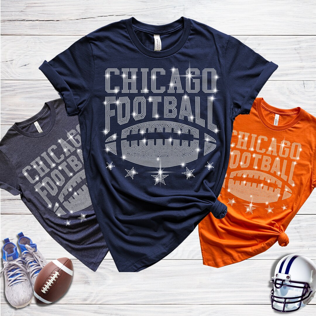 Chicago Rhinestone T-shirt, Unique Rhinestone Design Football Shirt ...
