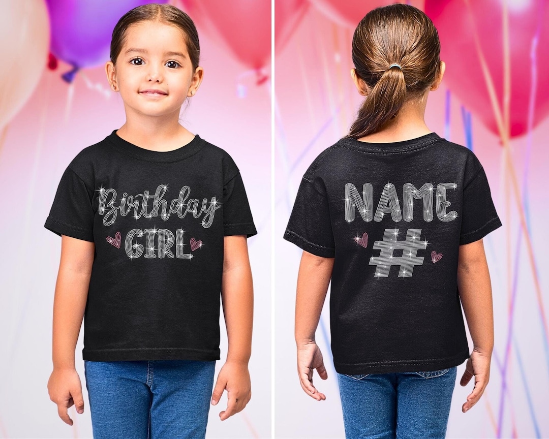 Custom Birthday Girl Front & Back Design Rhinestone T-shirt ...