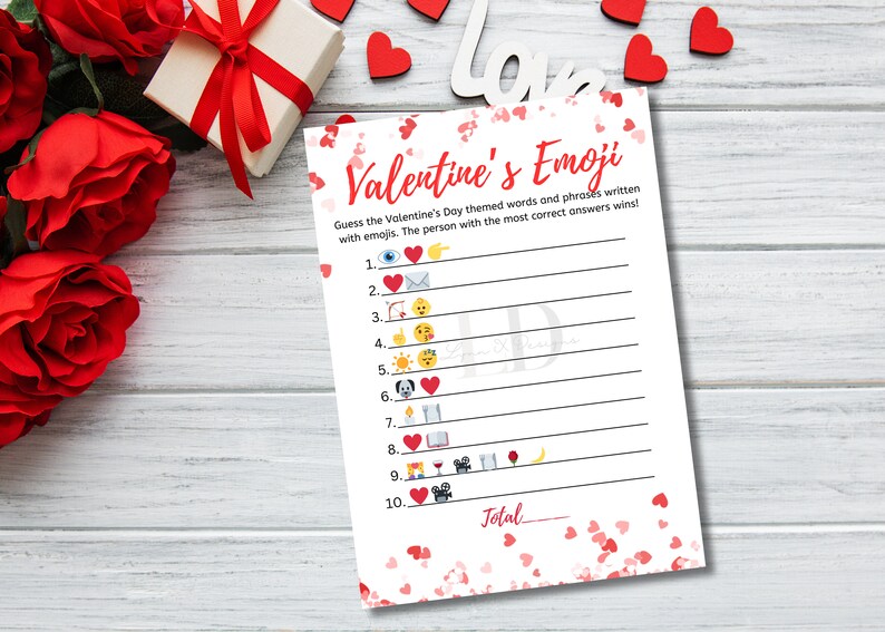 Valentine Emoji Pictionary Printable Fun Valentines Day Party Game ...