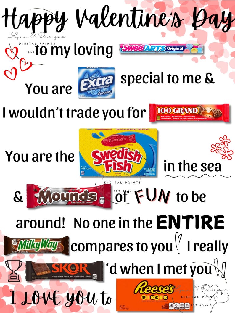 Valentine's Day Candy Poster | Digital Download | Valentines Day Card ...