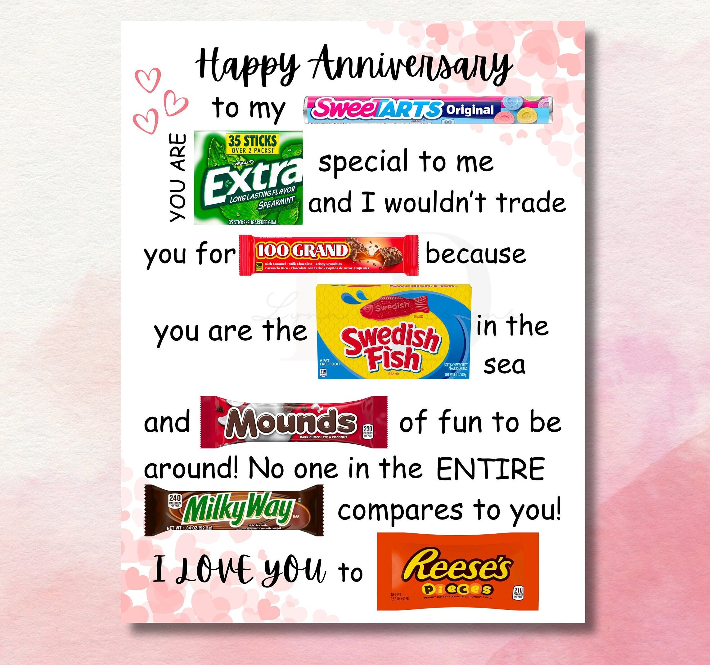 Anniversary Candy Poster Digital Download Candy Gram Last Minute Cards ...