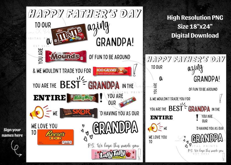 Father's Day Candy Poster for Grandpa: Printable Candy Gram (digital ...