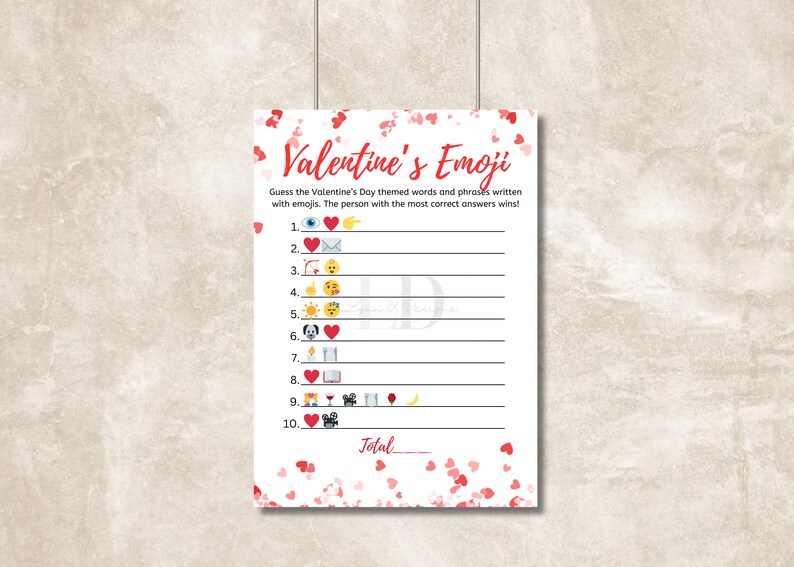 Valentine Emoji Pictionary Printable – Fun Valentine’s Day Party Game ...
