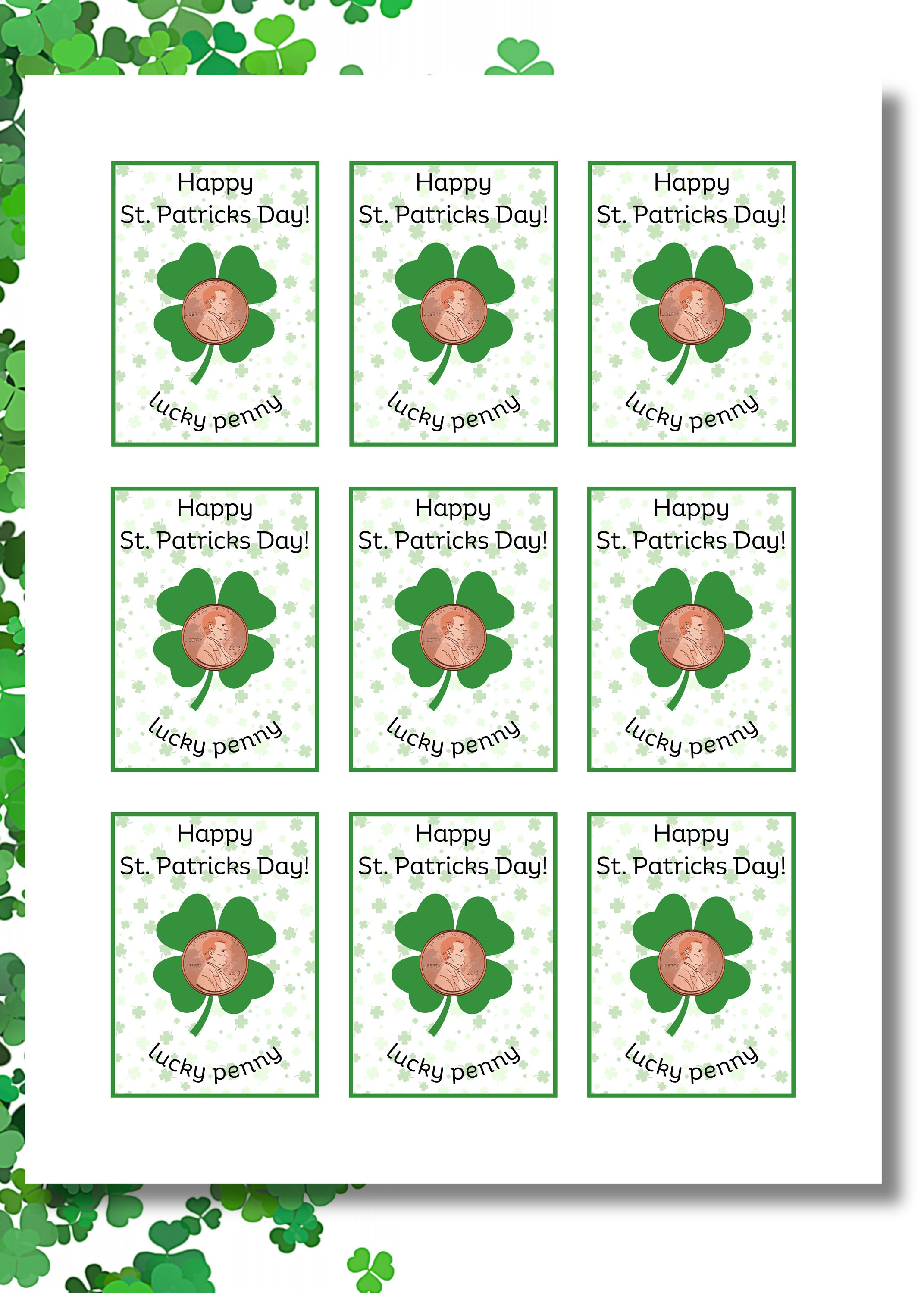 Printable St Patricks Day Lucky Penny Cards (digital Download) - Etsy