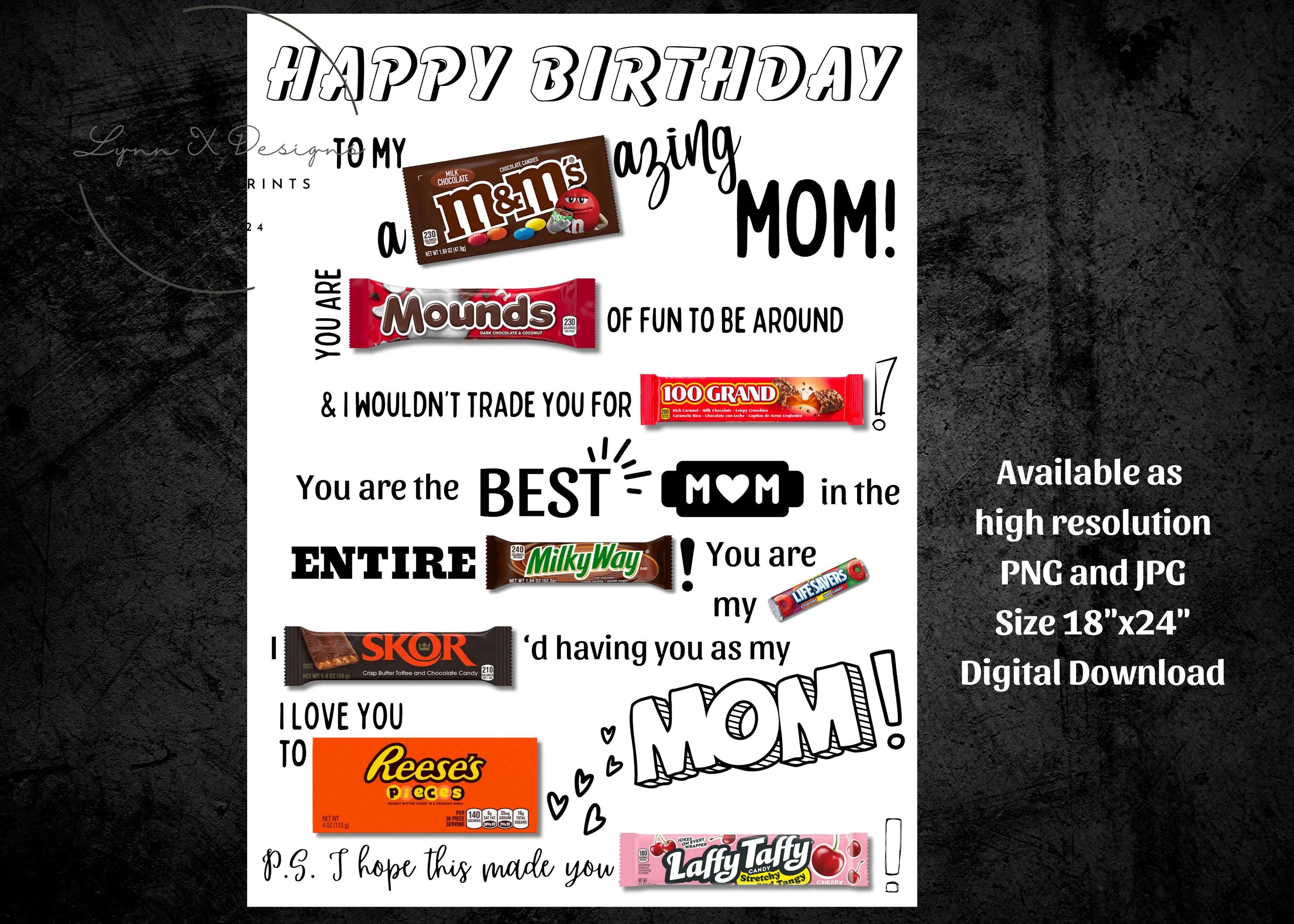 Mom Birthday Candy Poster Printable Party Decor Happy Birthday Mom ...