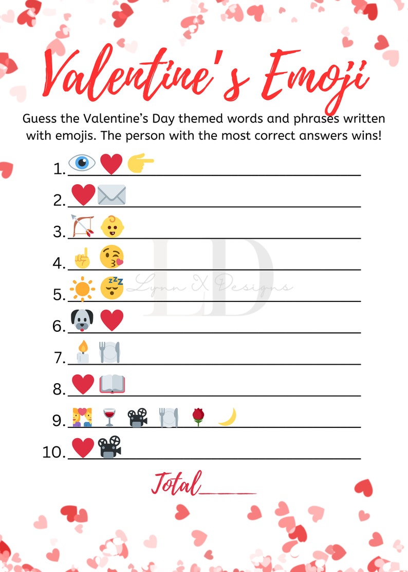 Valentine Emoji Pictionary Printable – Fun Valentine’s Day Party Game ...