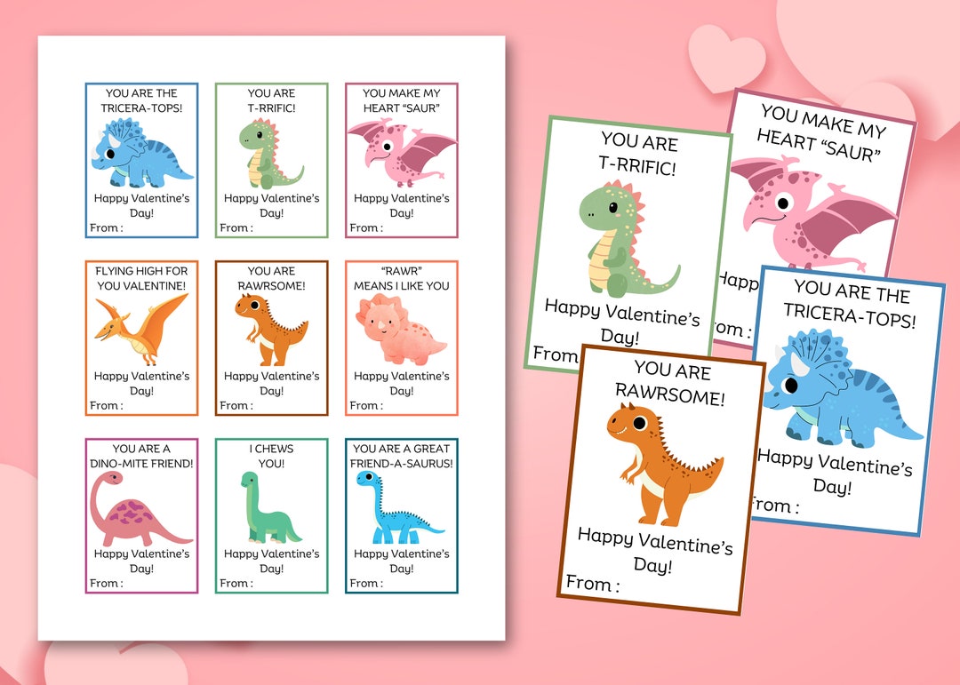 Dino Valentine Cards – Printable Valentine’s Day Cards for Kids ...