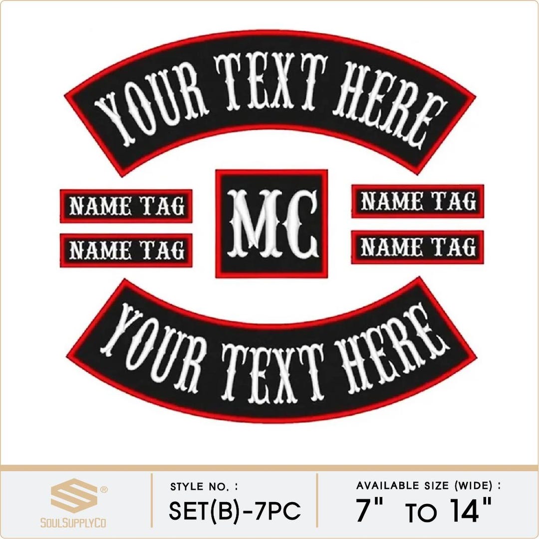 Custom Embroidered Full Set Patch - Top Bottom Rocker Name MC ...