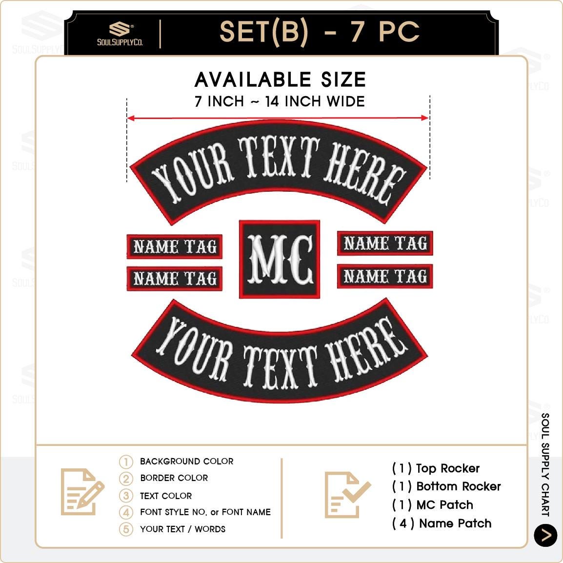 Custom Embroidered 7pc Biker Patch Full Set | Personalized Vest Rockers ...