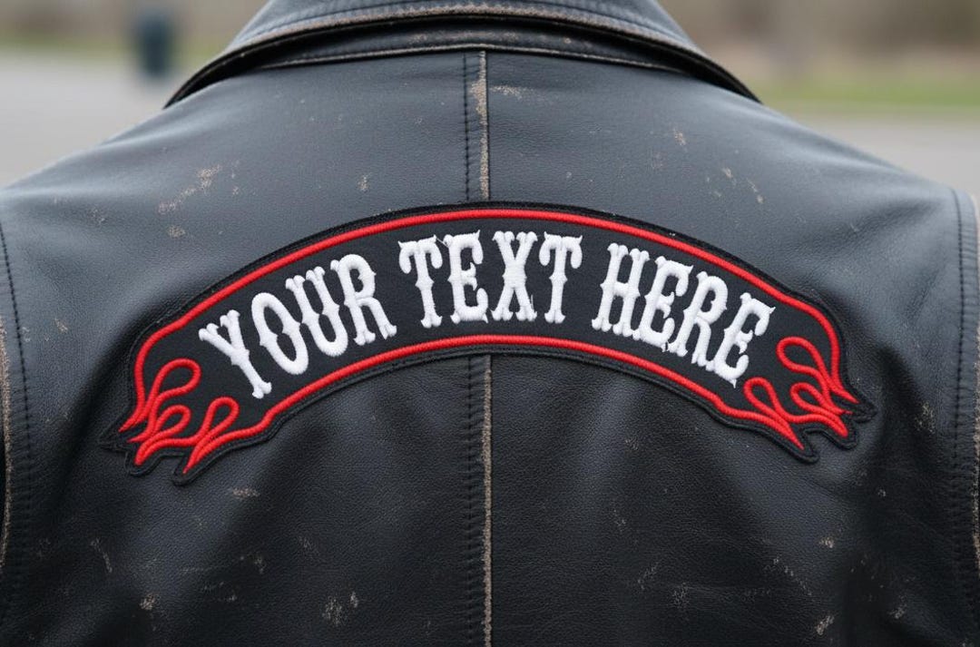 Custom Embroidered Top Rocker Patch: Fire Flame Border, Motorcycle ...