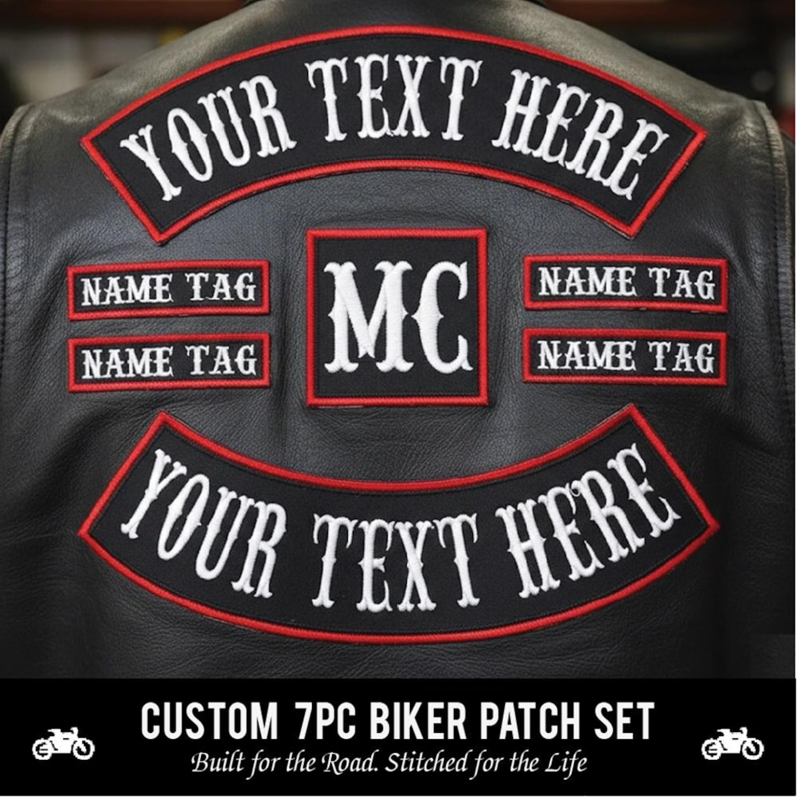 Custom Embroidered 7pc Biker Patch Full Set | Personalized Vest Rockers ...