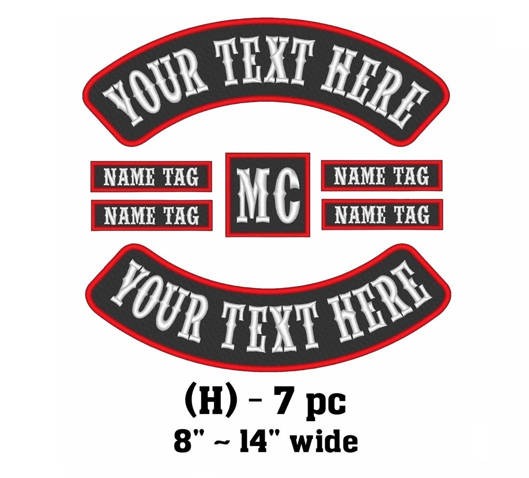 Custom Embroidered Patch Full Set Top Bottom Rocker Name MC Motorcycle ...