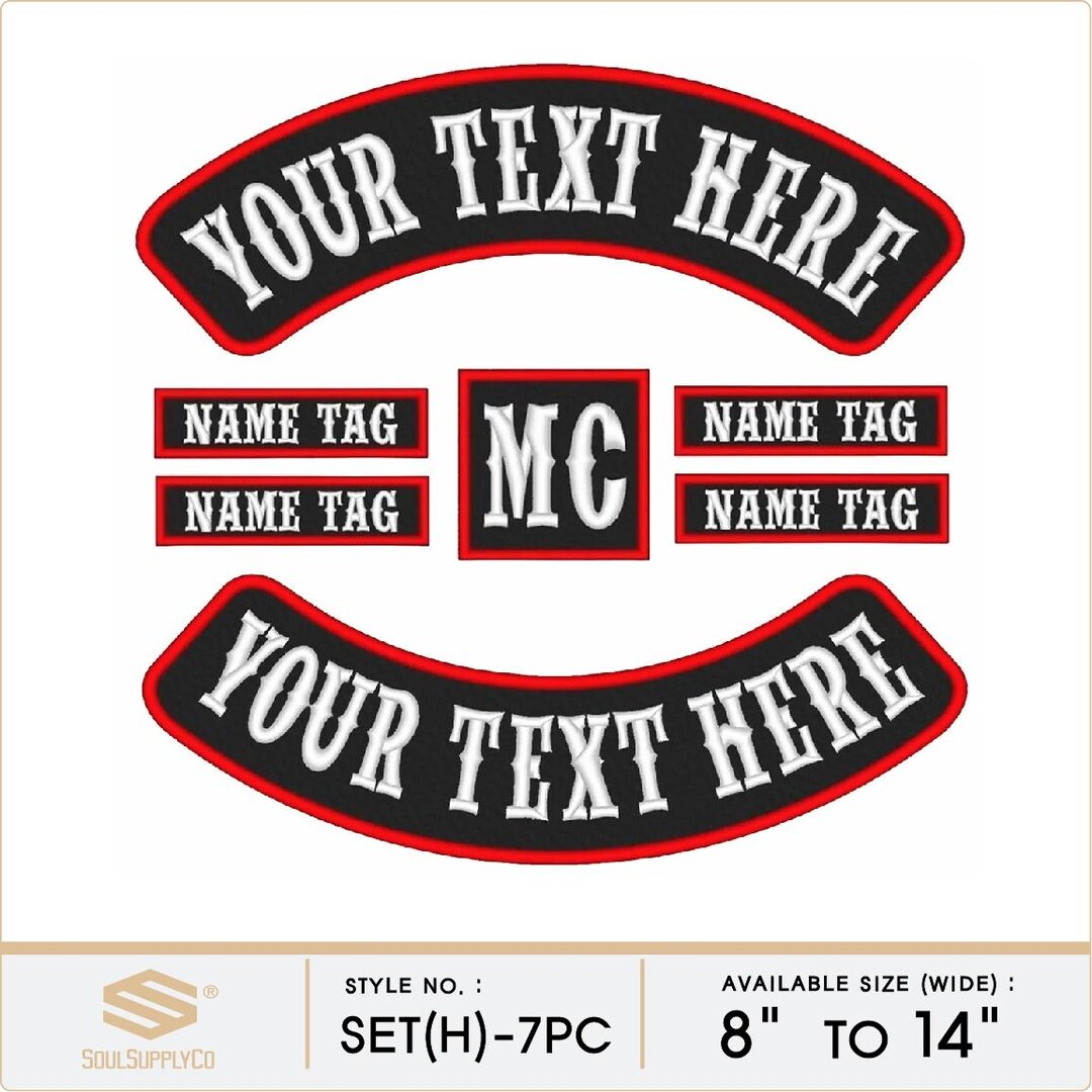 Custom Embroidered Motorcycle Club Patch Set: Top Rocker, Bottom Rocker ...