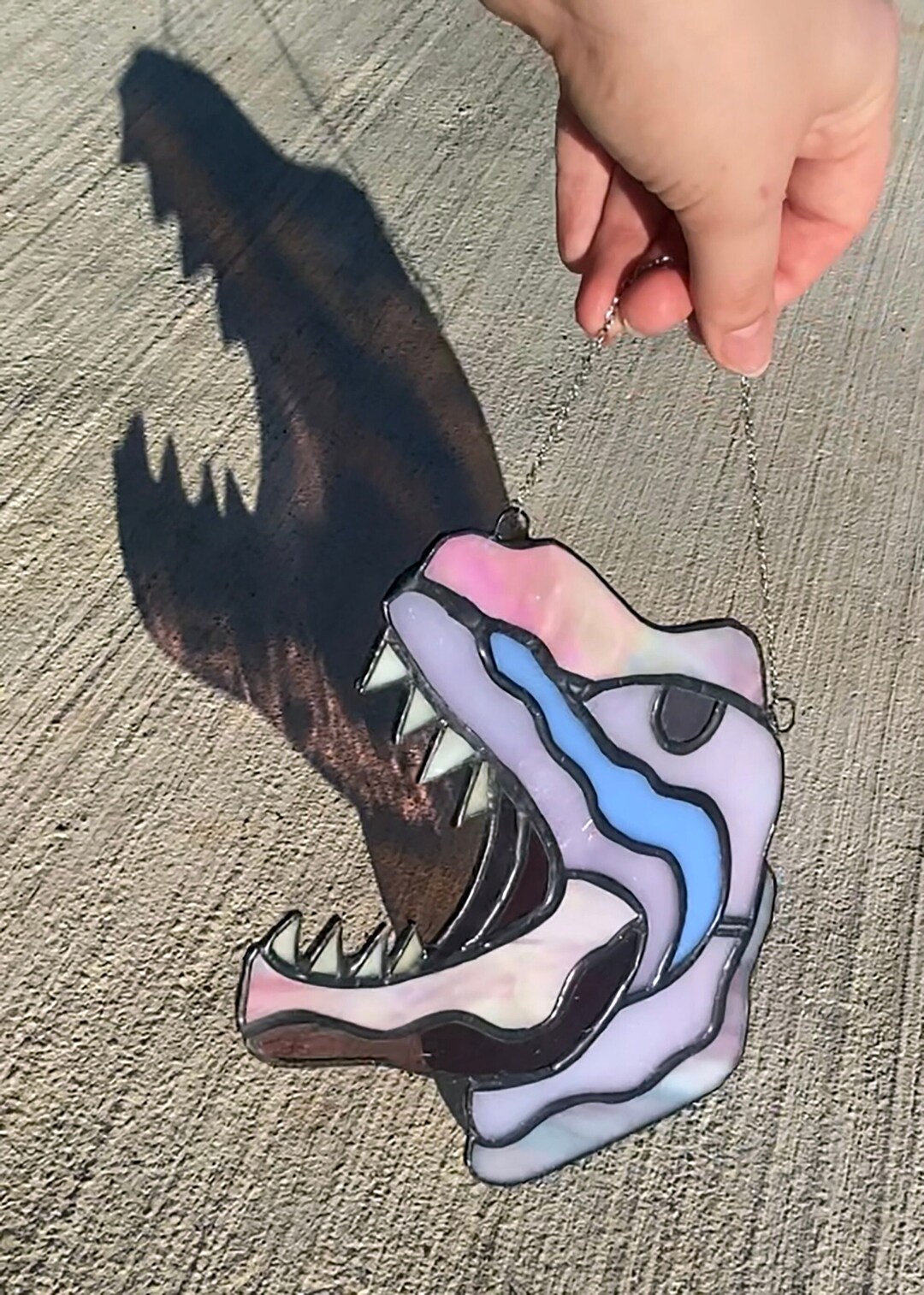 Stained Glass Pink T-rex Art, Handcrafted Dinosaur Decoration, Unique ...