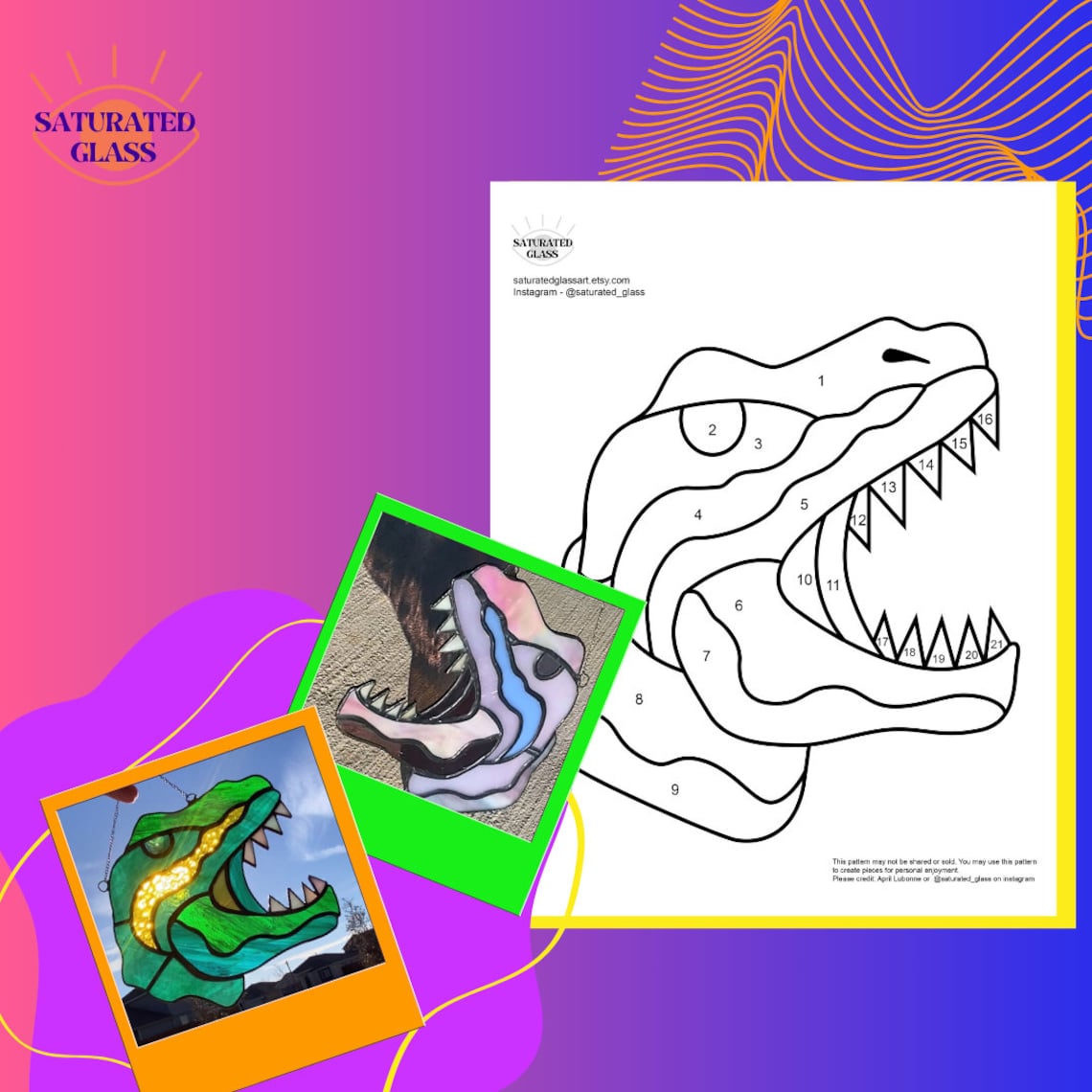 Stainedglass T-rex Head Pattern, Dinosaur Stained Glass Pattern, Craft ...
