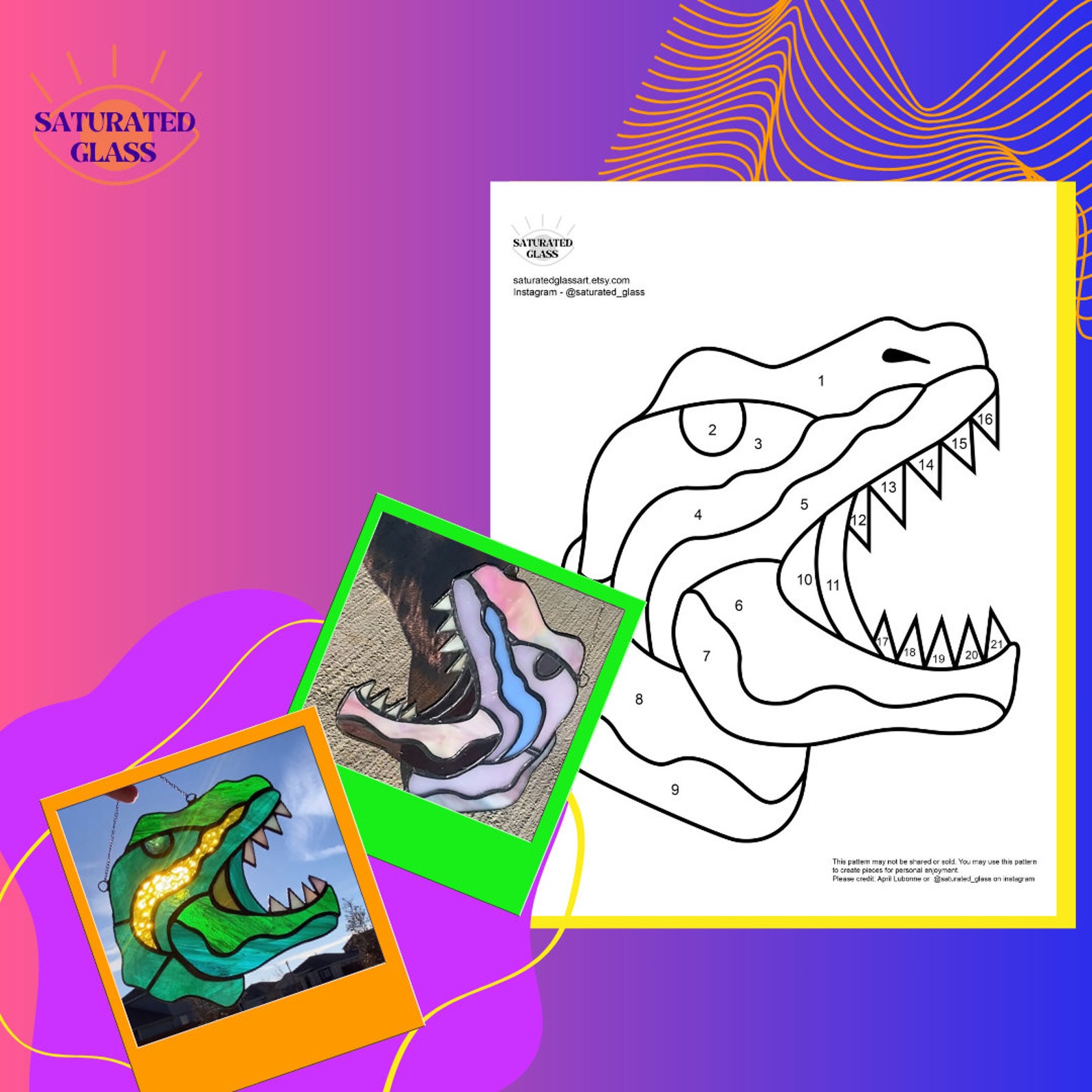 Stainedglass T-rex Head Pattern, Dinosaur Stained Glass Pattern, Craft ...