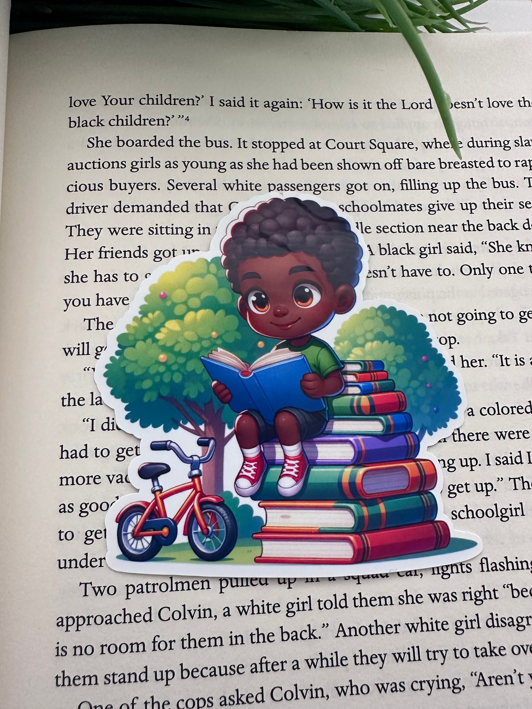Little Black Boy Vinyl Sticker, Comfortably Sitting Reading Books With ...