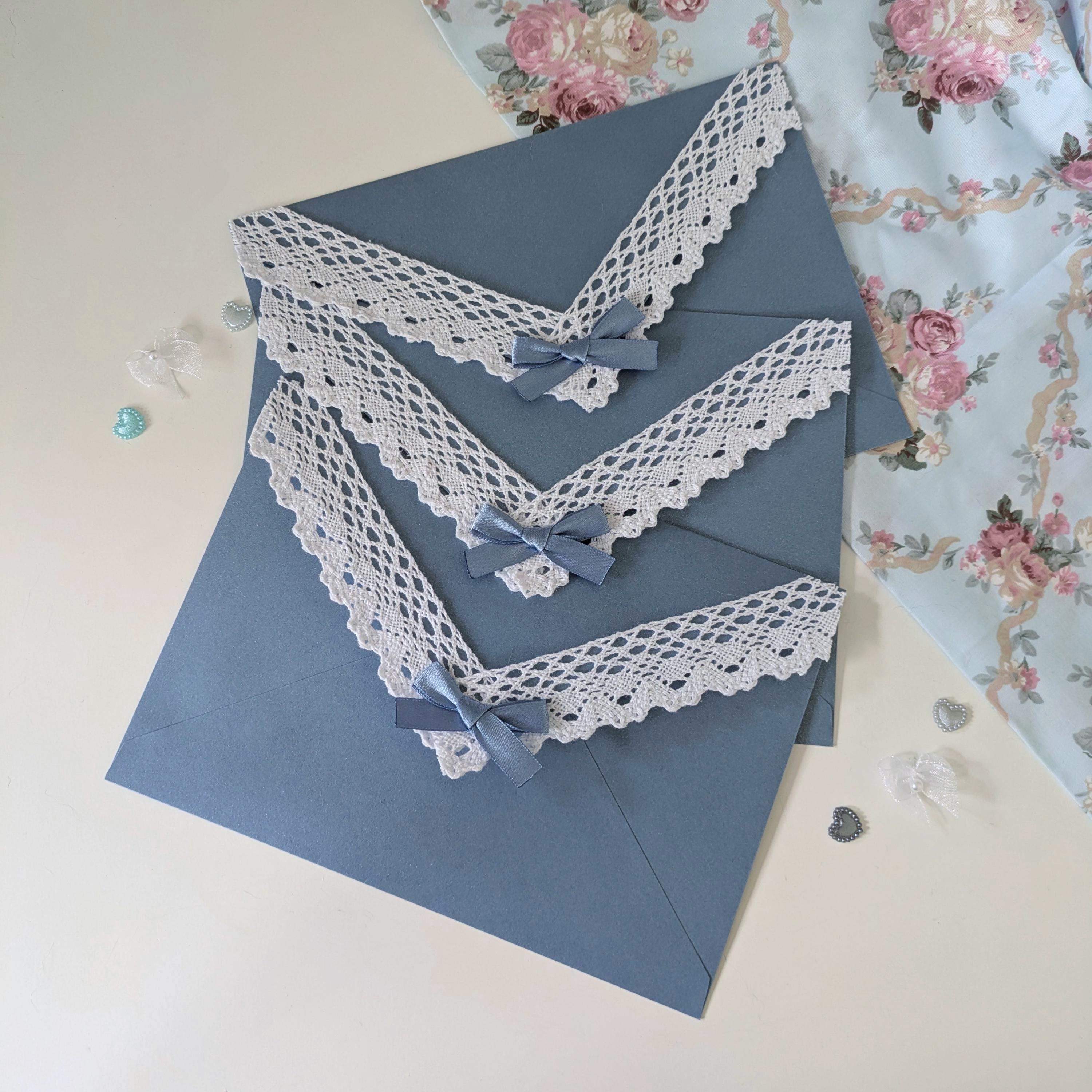 Dusty Blue Lace Envelopes | Pretty Shimmer A7 Envelopes | Romantic ...