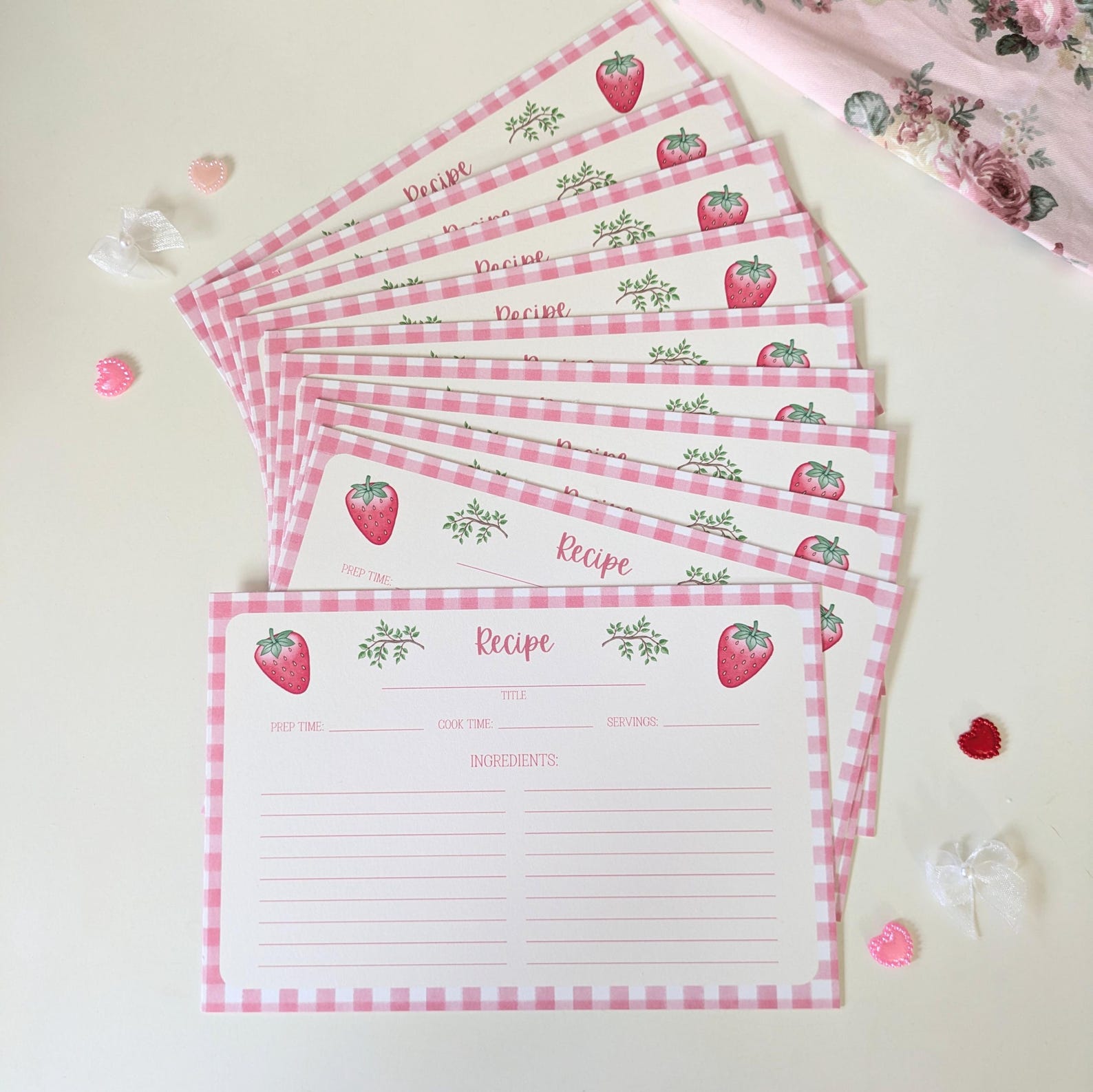 Strawberry Recipe Cards - Set of 10 | 4x6 Double Sided Recipe Book ...
